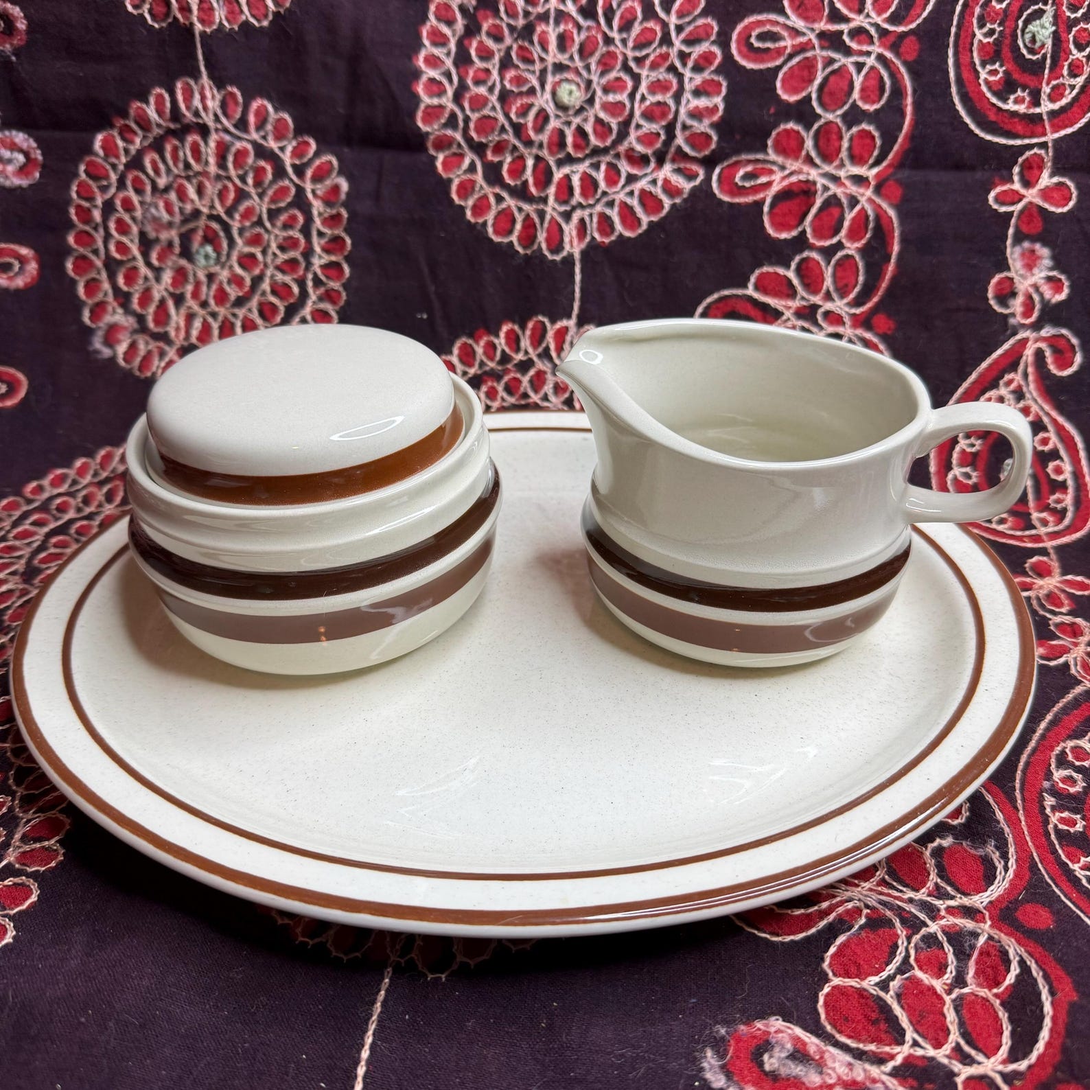 Vintage MCM Large Stoneware Cream and Sugar Set With Tray Hearthside ...