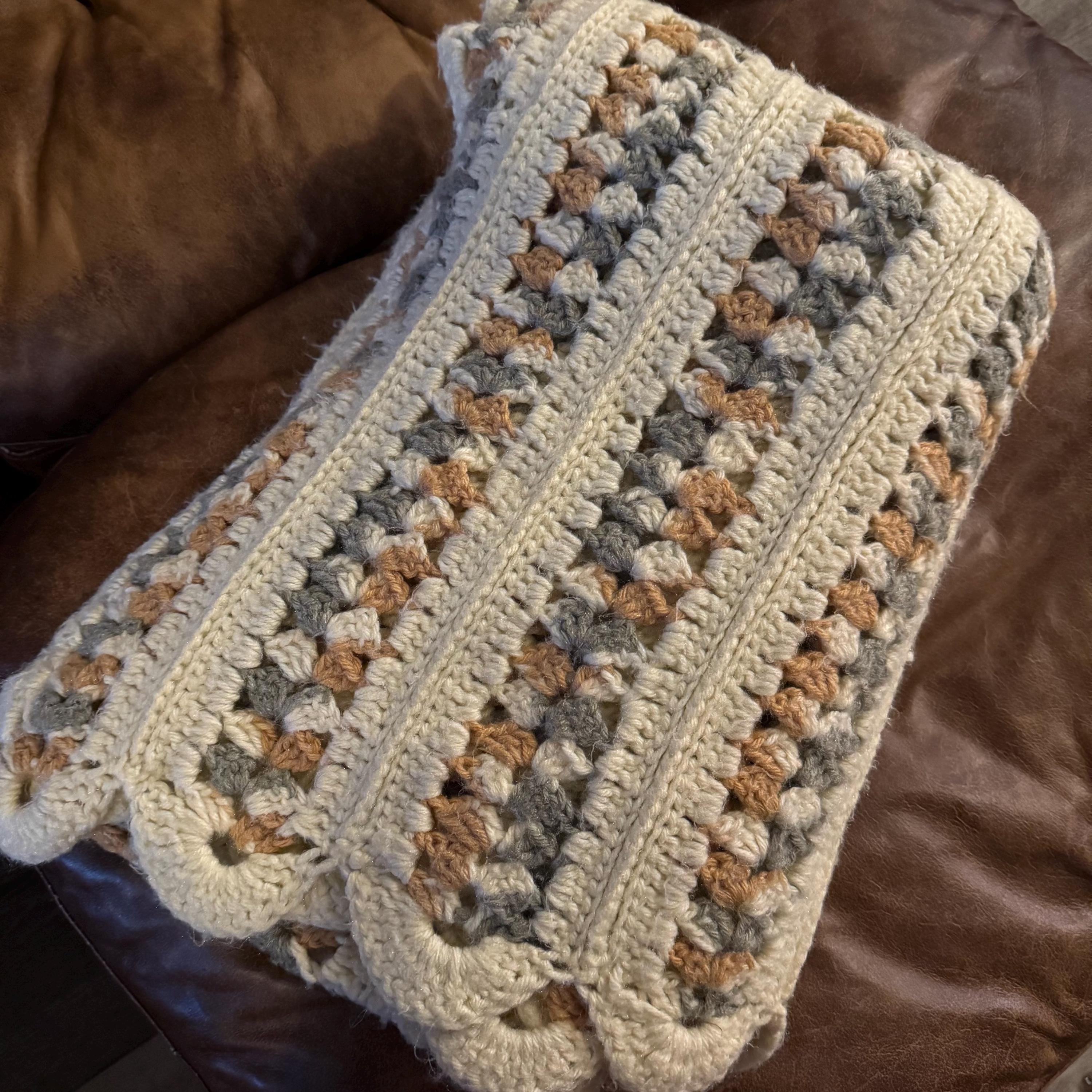 Vintage Handmade Crochet Afghan Throw Granny Blanket in Soft Neutral ...