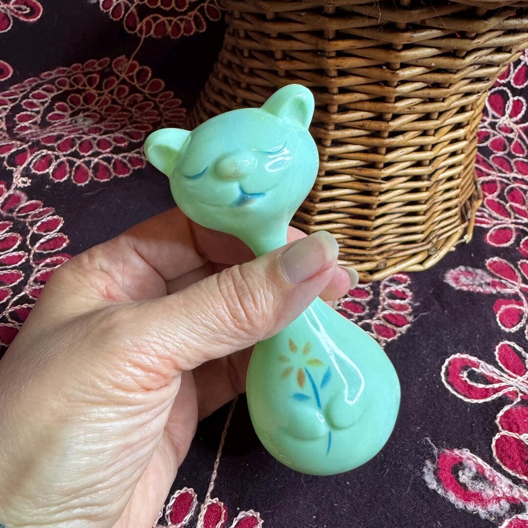 Vintage MCM Celluloid Kitty Cat Baby Rattle - Etsy