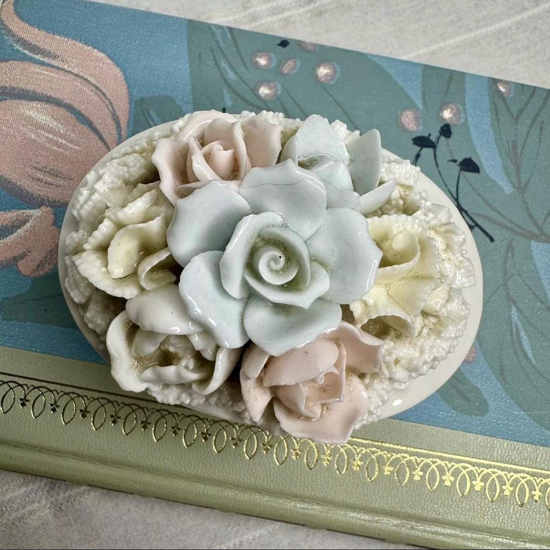 VTG Lenwile China Ardalt JAPAN Verithin Flower Porcelain Oval Trinket ...
