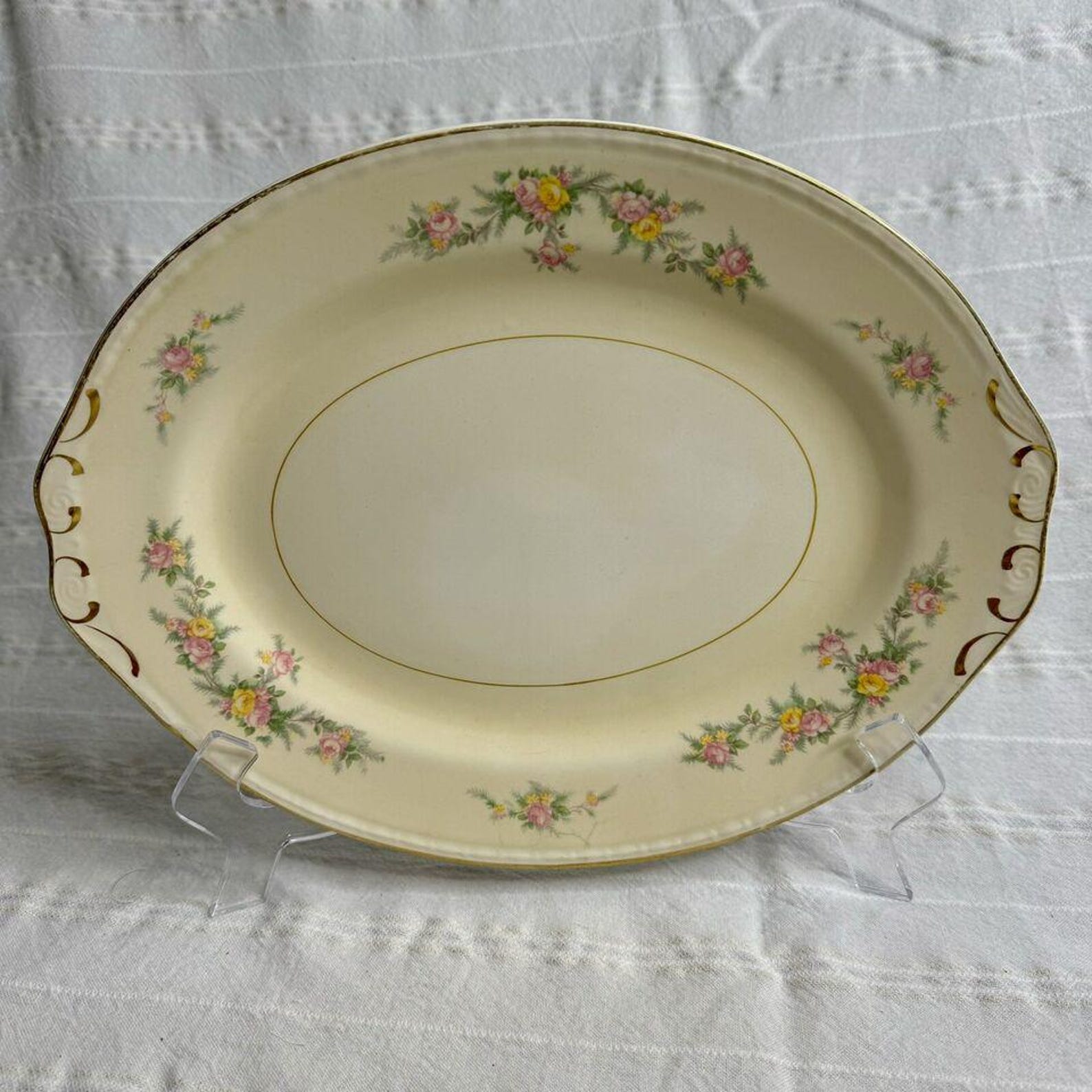 Vintage Homer Laughlin Eggshell Georgian Pink Yellow Roses Platter 12 ...