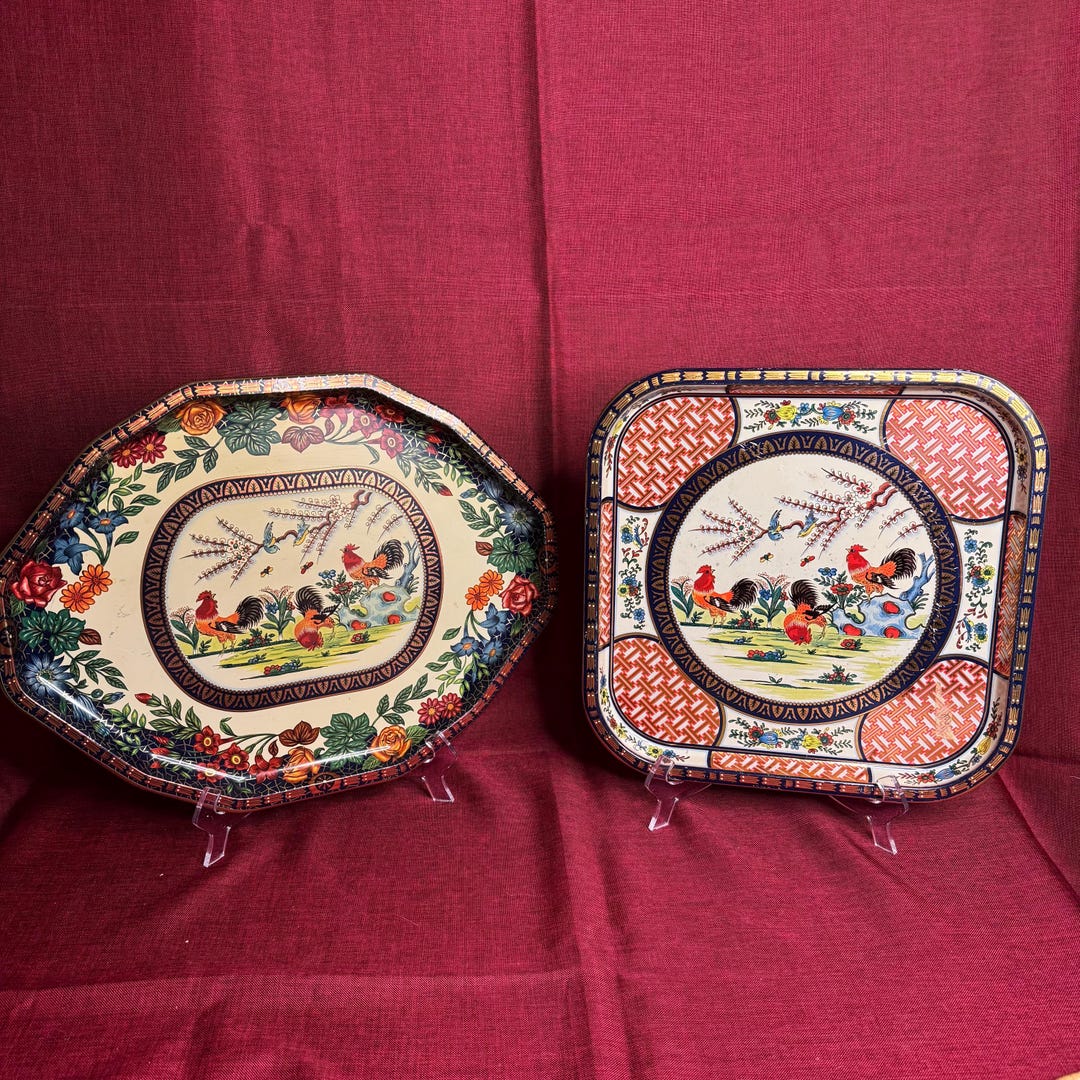 Set of 2 Vintage Daher Decorative Metal Trays Farmhouse Rooster ...