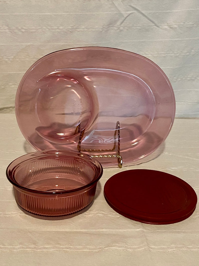 Corning Ware Visions Cranberry Glass Chip and Dip Bowl Set Complete - Etsy