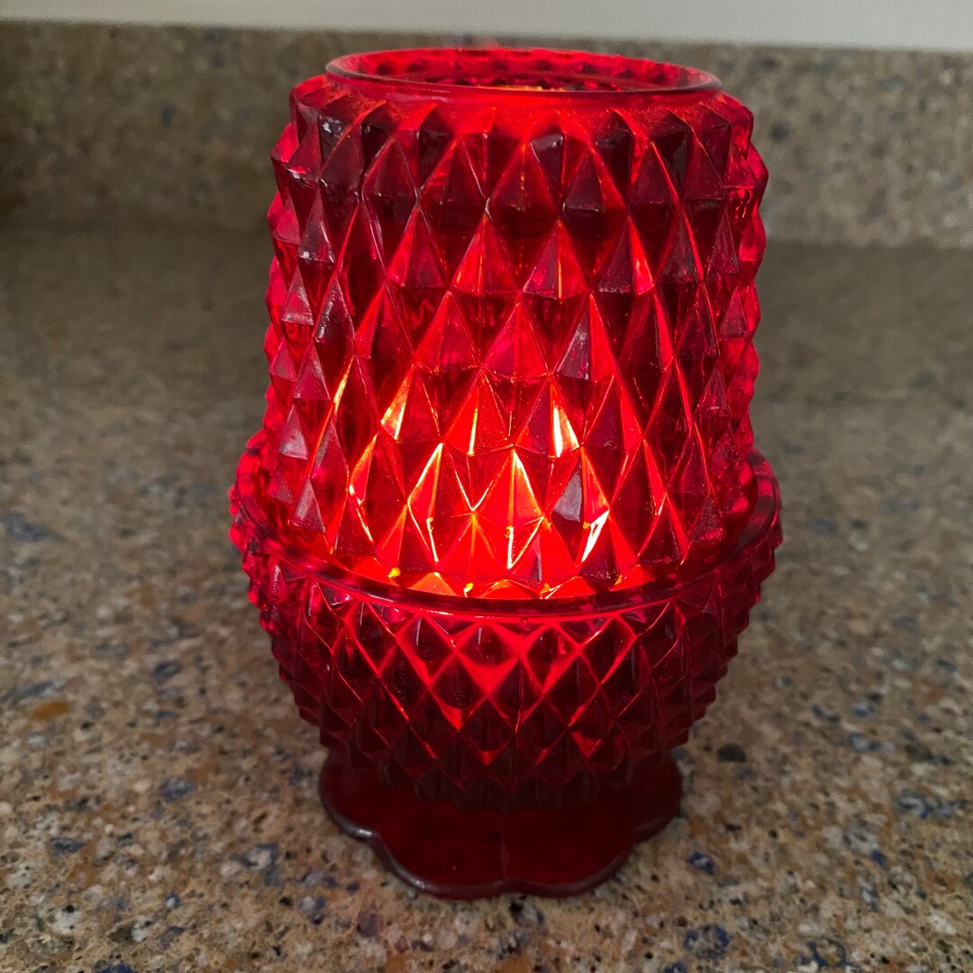 Vintage Indiana Glass Diamond Point Red Fairy Light Candle Holder - Etsy