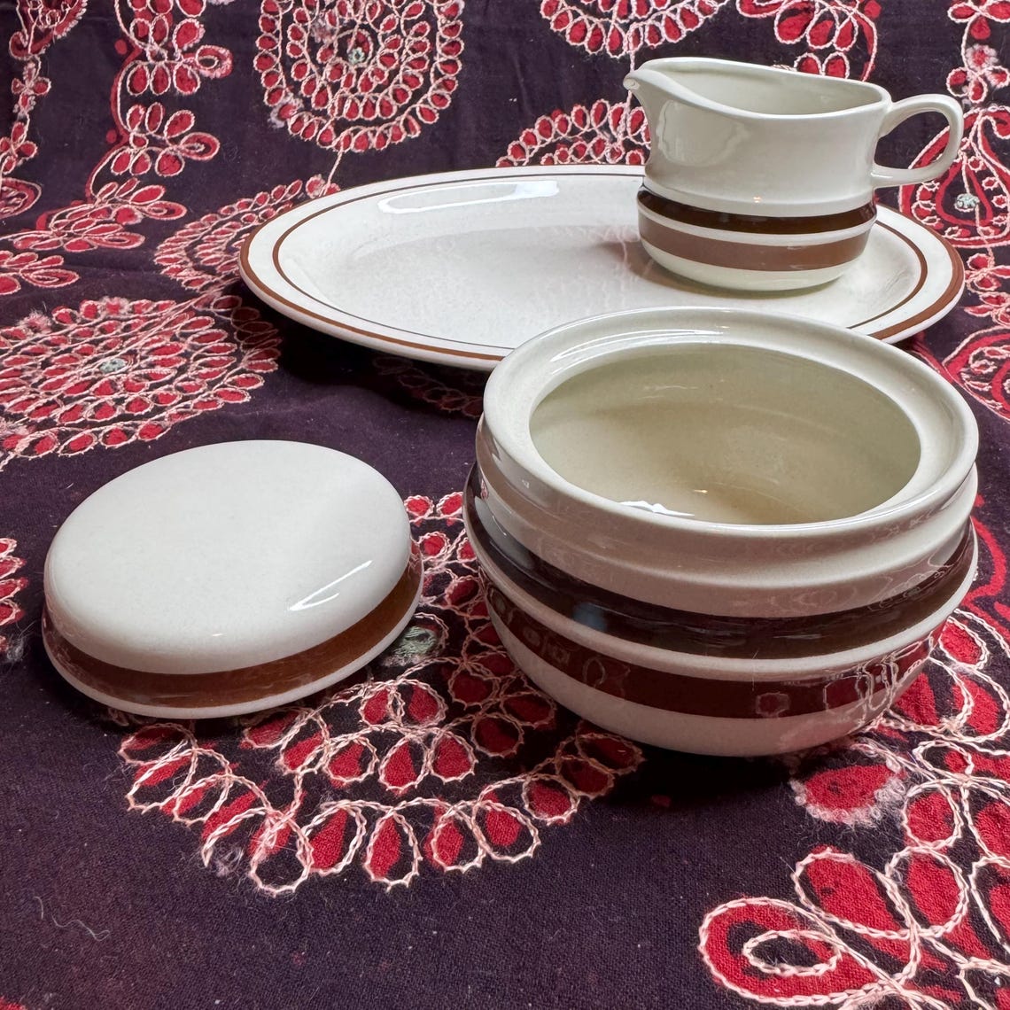 Vintage MCM Large Stoneware Cream and Sugar Set With Tray Hearthside ...