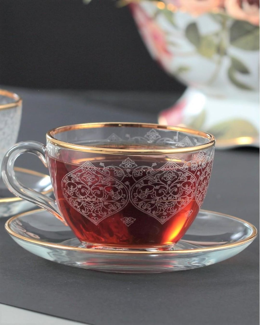 12 Pieces Large Tea Set With Handle - Rumi Gold - Etsy