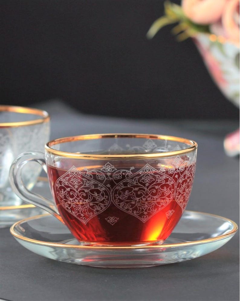 12 Pieces Large Tea Set With Handle - Rumi Gold - Etsy