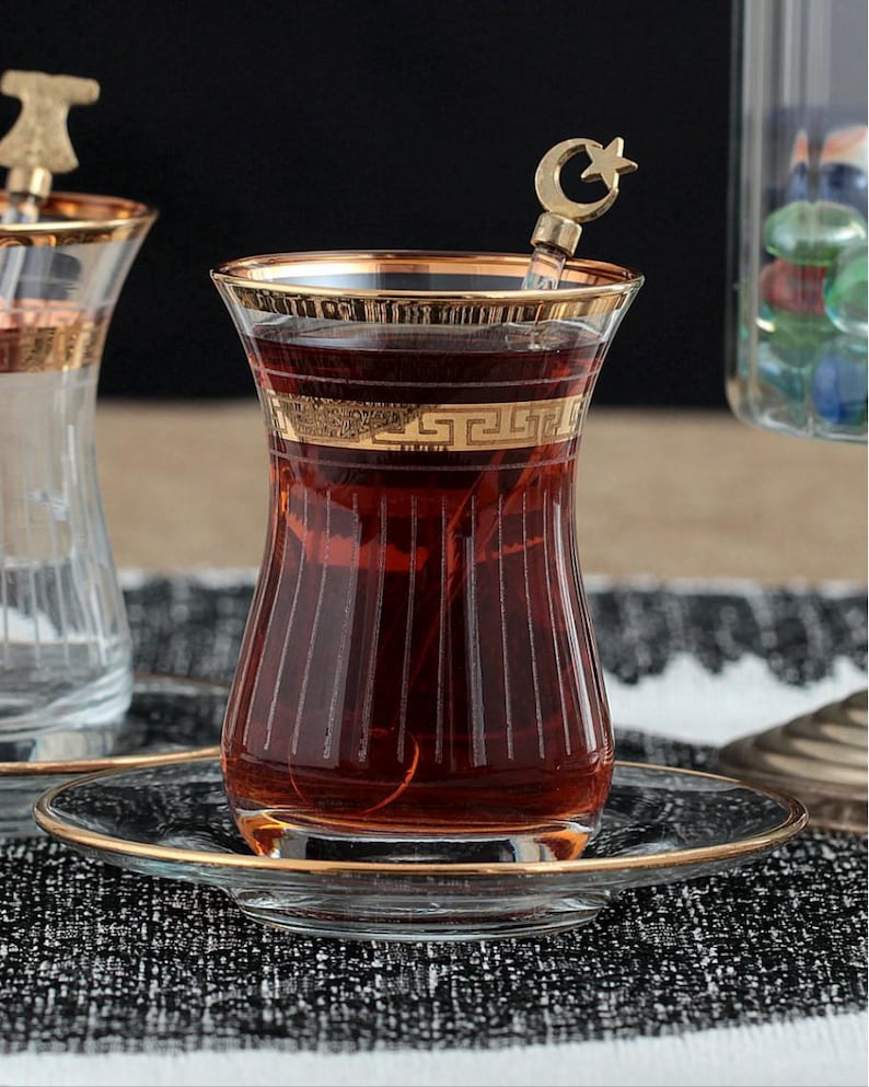 12 Pieces Turkish Tea Set (6 Cups + 6 Saucers) Tea Set - Versa Gold or ...