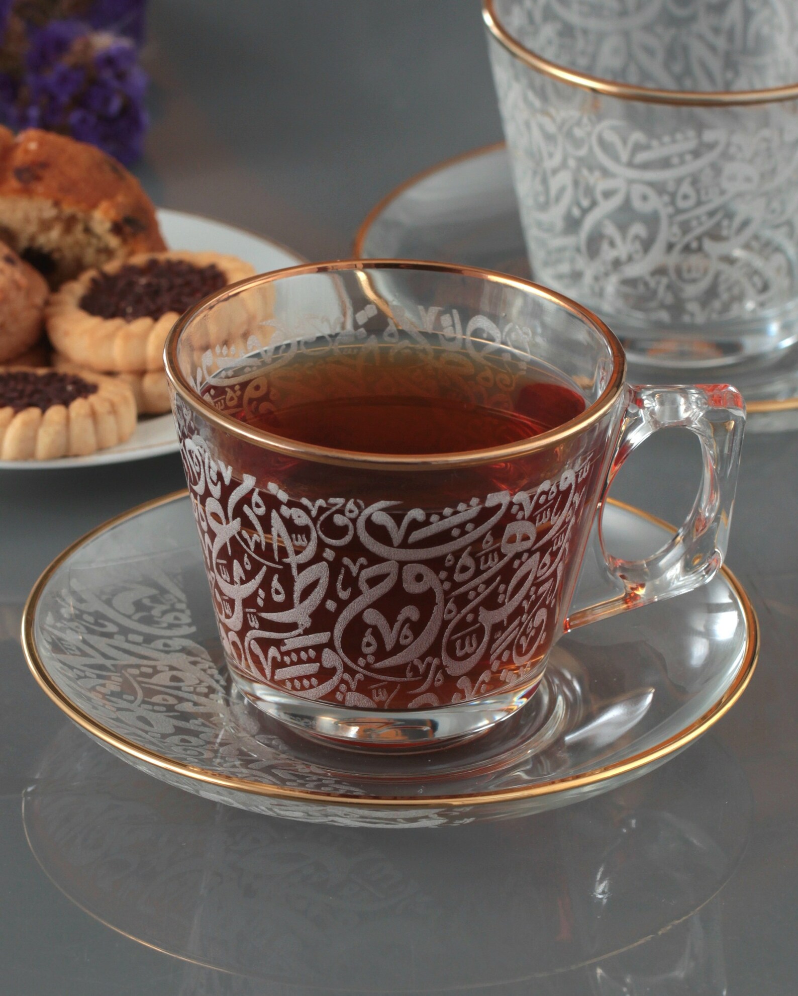 12 Pieces Large Tea Set With Handle - Huruf Gold or Platinum - Arabic ...