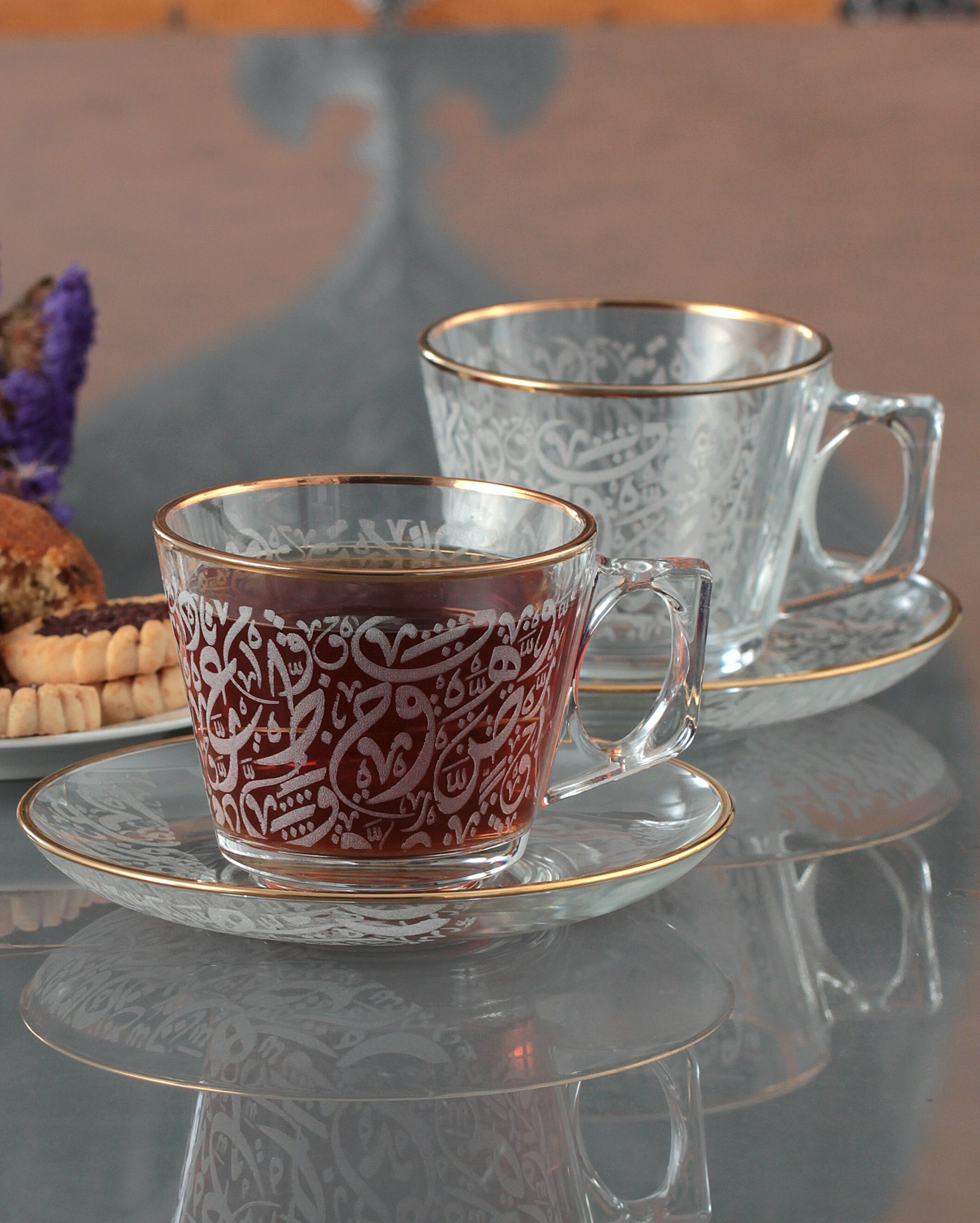 12 Pieces Large Tea Set With Handle - Huruf Gold or Platinum - Arabic ...