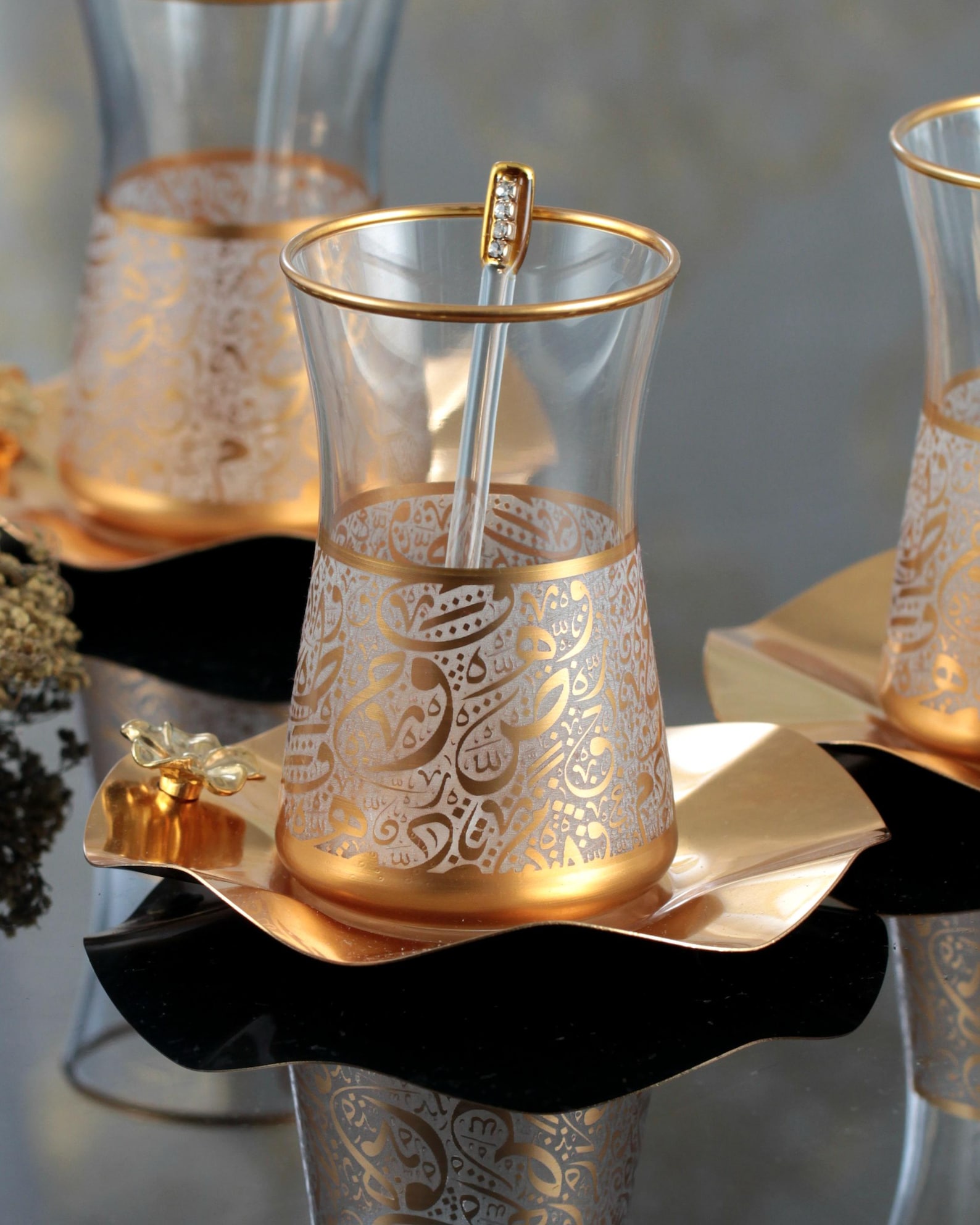 18-piece Turkish Tea Set: Gold Arabic Design, Includes Cups, Saucers ...