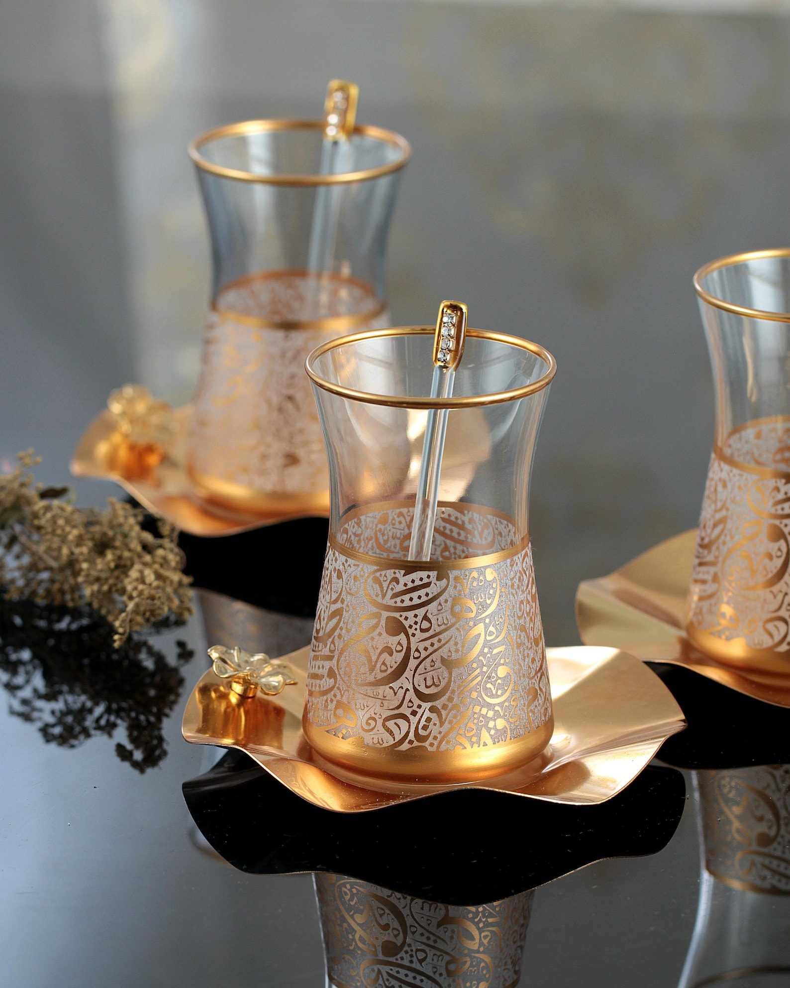 18-piece Turkish Tea Set: Gold Arabic Design, Includes Cups, Saucers ...