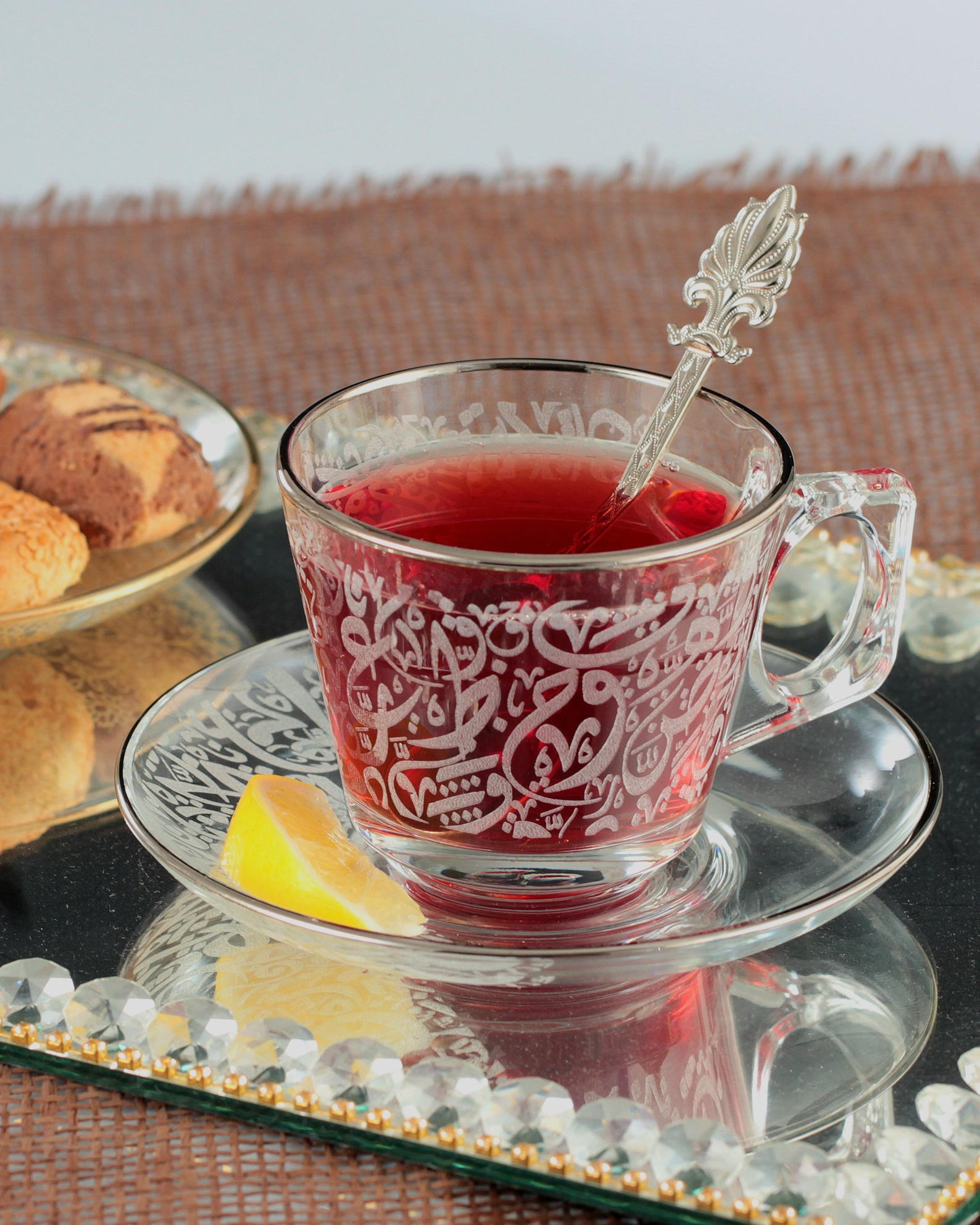 12 Pieces Large Tea Set With Handle - Huruf Gold or Platinum - Arabic ...