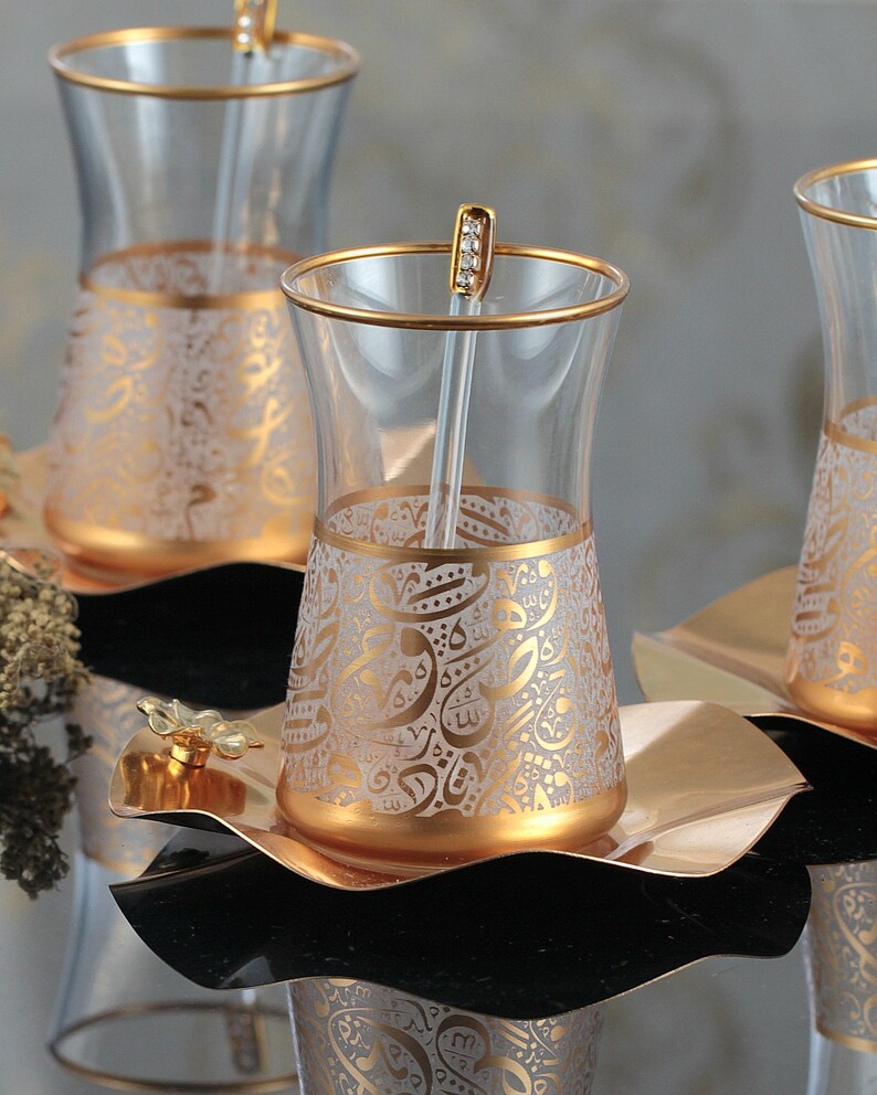 18-piece Turkish Tea Set: Gold Arabic Design, Includes Cups, Saucers ...