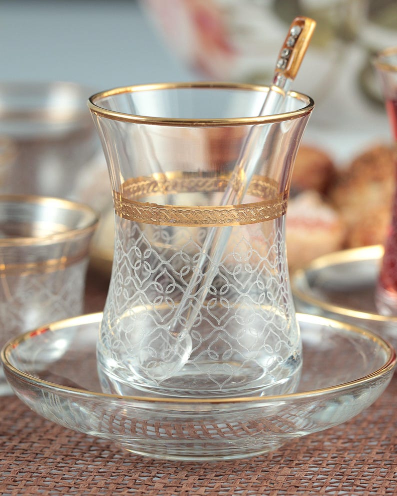 Esma Gold Turkish Tea and Coffee Set: Elegant Oriental Design - Etsy