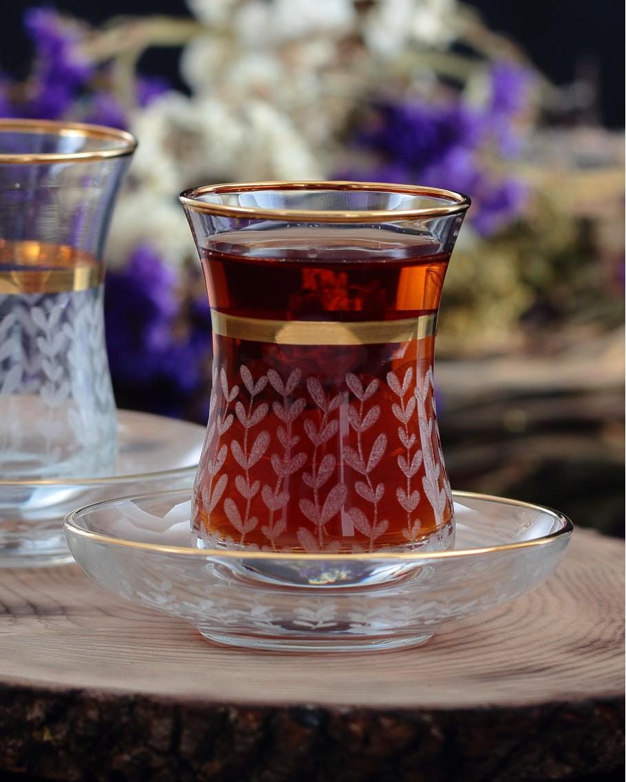 12 Pieces Tea Set - Leaves Gold - Leaf Pattern Glass – Gift for Tea ...