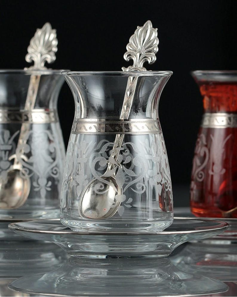 18-piece Turkish Tea Set: Gold or Platinum Rim, Laser Engraved - Etsy