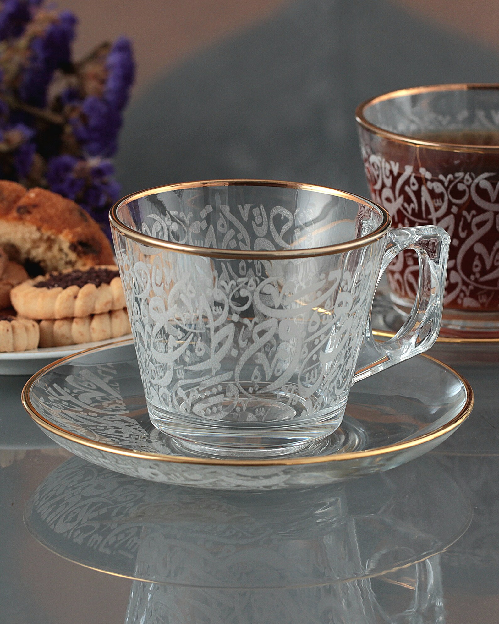 12 Pieces Large Tea Set With Handle - Huruf Gold or Platinum - Arabic ...