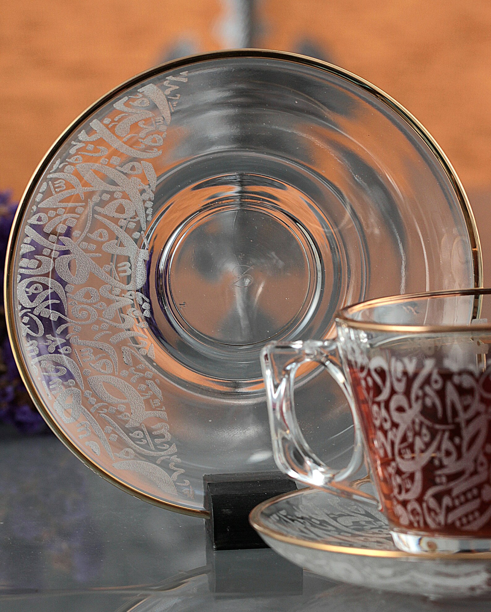 12 Pieces Large Tea Set With Handle - Huruf Gold or Platinum - Arabic ...