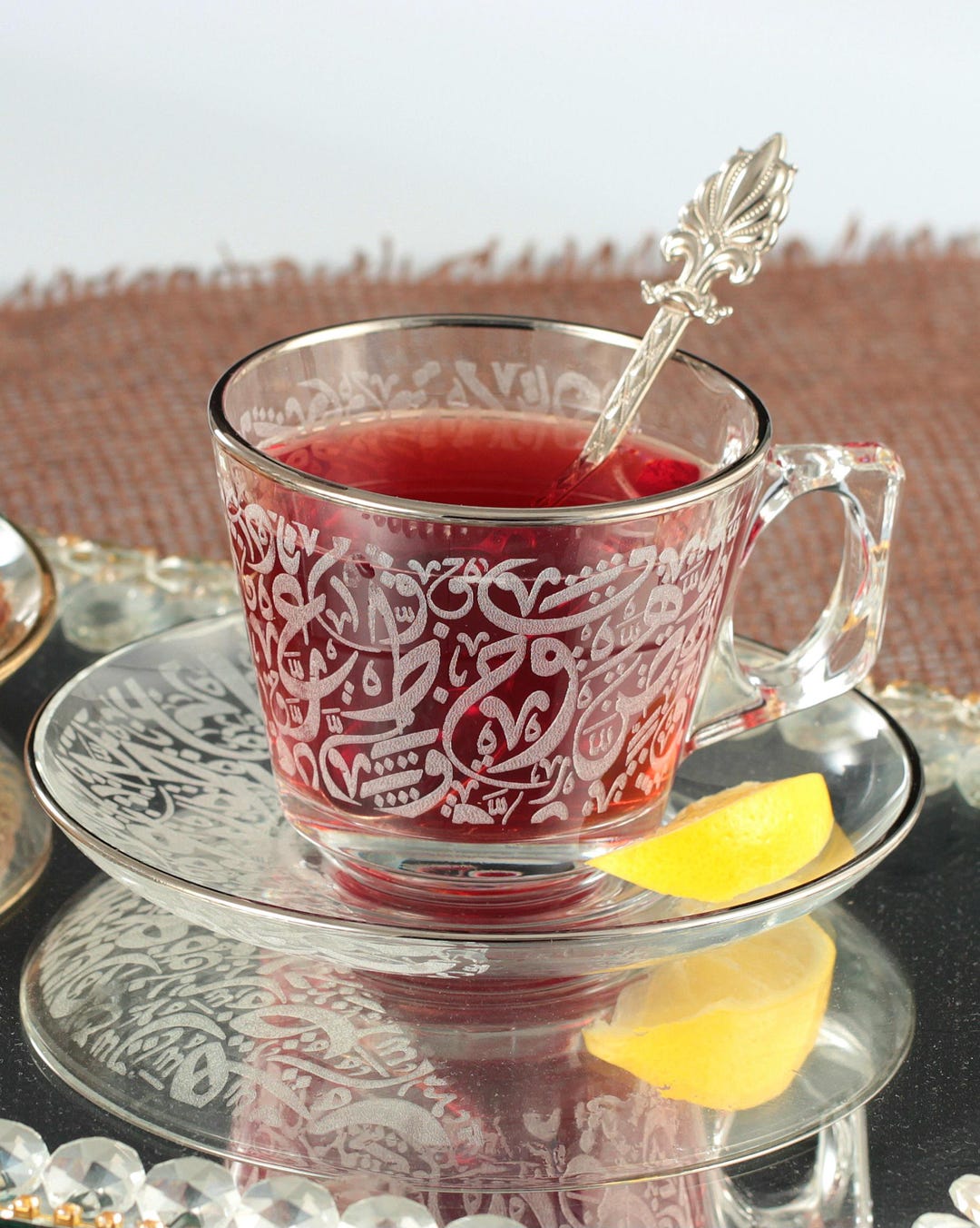 12 Pieces Large Tea Set With Handle - Huruf Gold or Platinum - Arabic ...