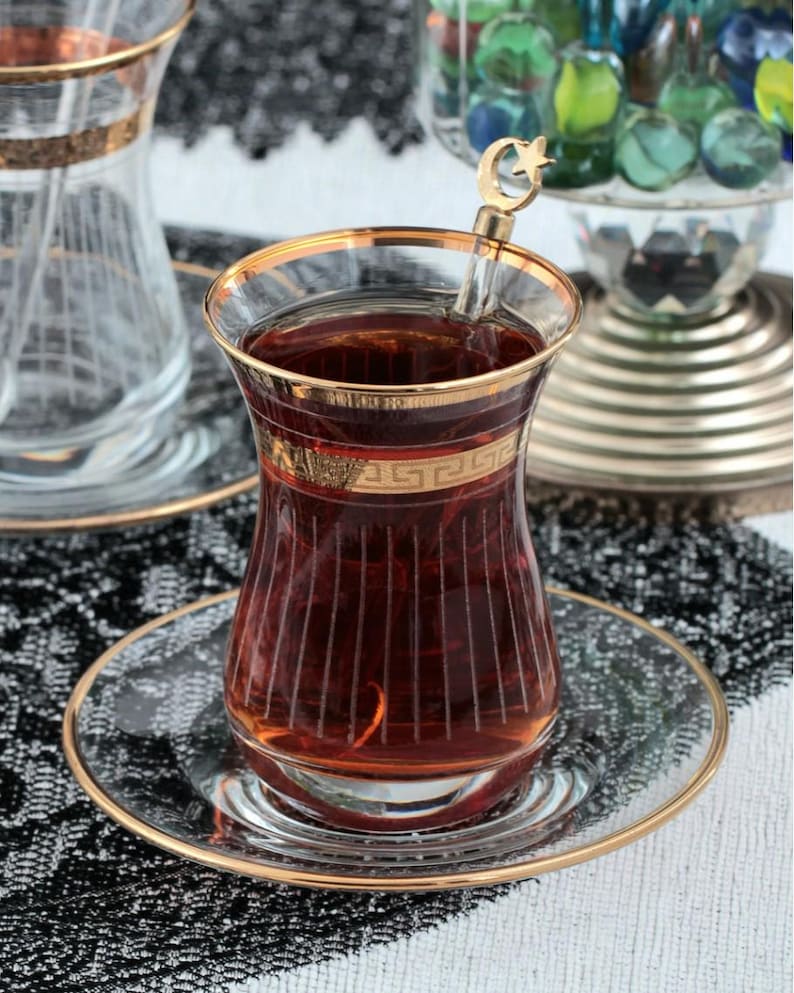 12 Pieces Turkish Tea Set (6 Cups + 6 Saucers) Tea Set - Versa Gold or ...