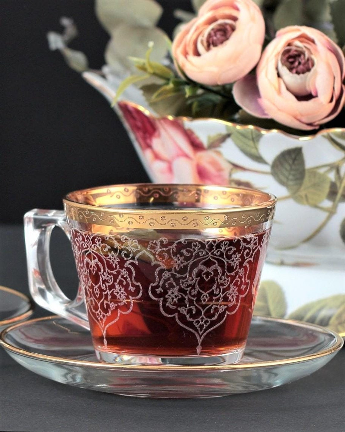 12 Pieces Large Tea Set With Handle - Shahi Gold - Etsy