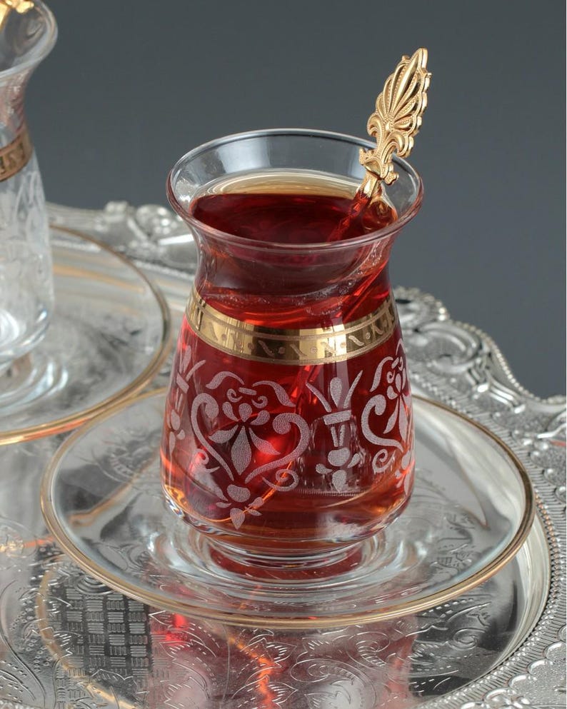 18-piece Turkish Tea Set: Gold or Platinum Rim, Laser Engraved - Etsy