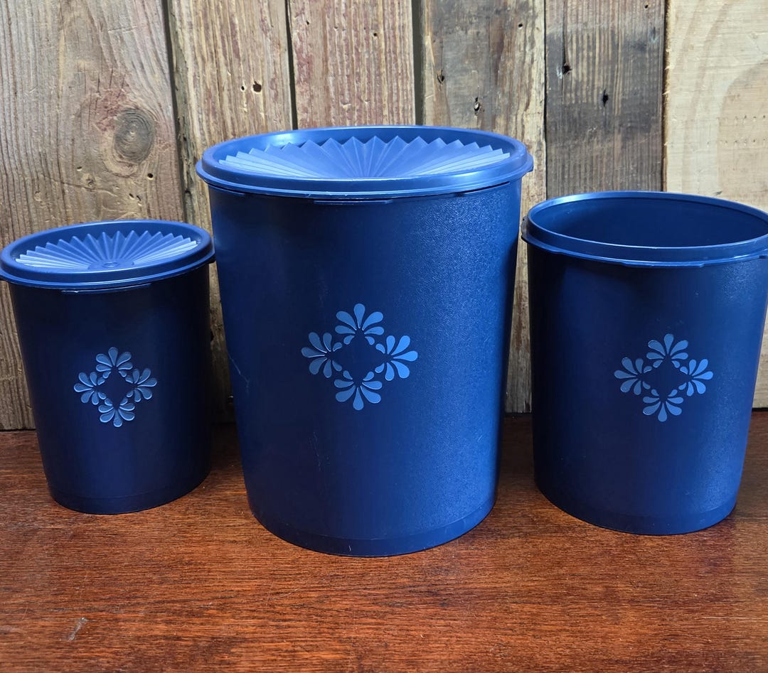 Vintage Tupperware Servalier Canister Set, Dark Blue, Set of 3, ONLY 2 ...