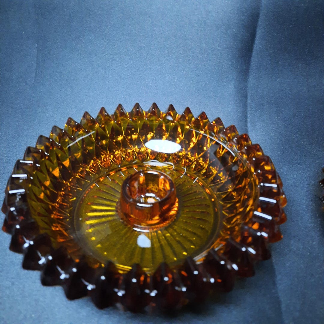 Indiana Glass Amber Candlesticks - Etsy
