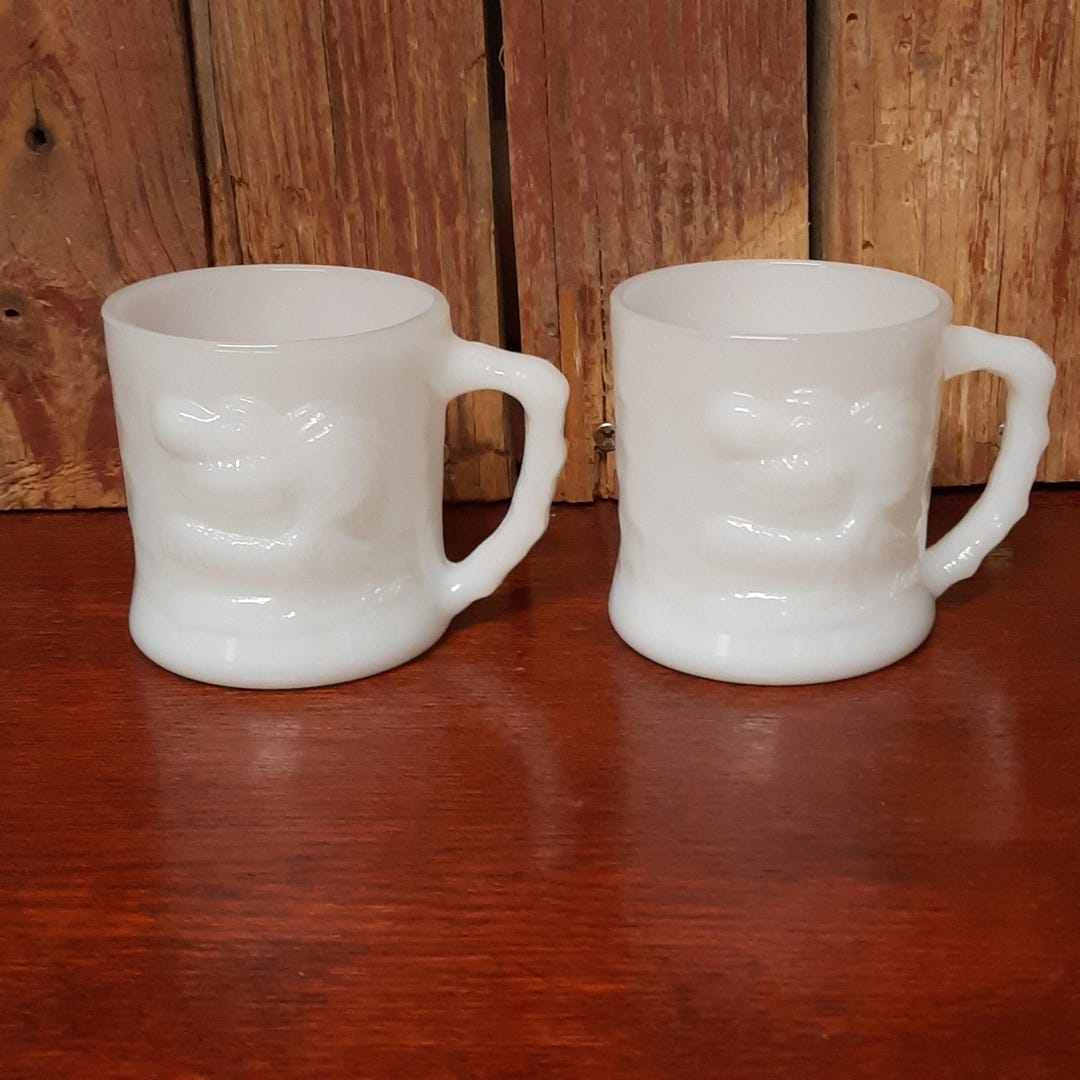 Set of Two Grog Mugs, BC Comic Strip, Johnny Hart, Milk Glass, Vintage ...