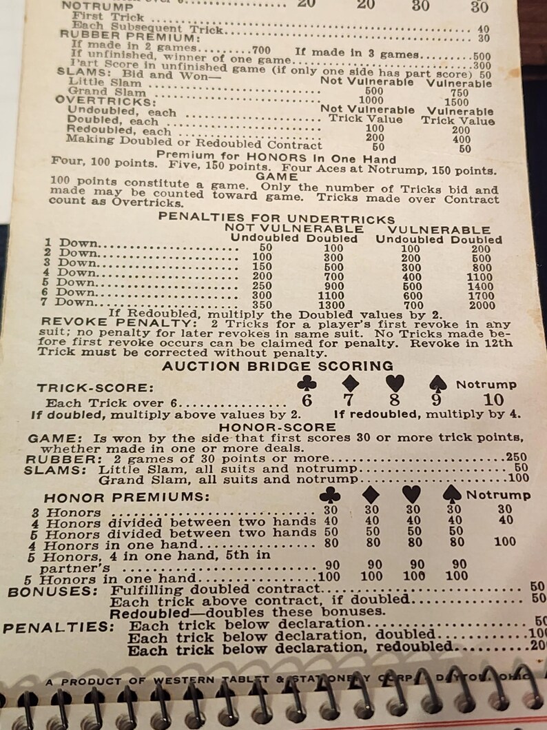 Vintage Bridge Card Game Score Pads - Etsy