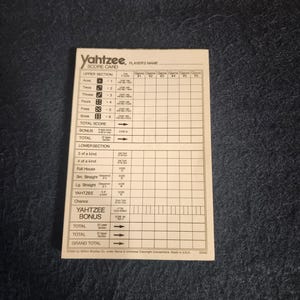 1984 Yahtzee Score Pads - Etsy