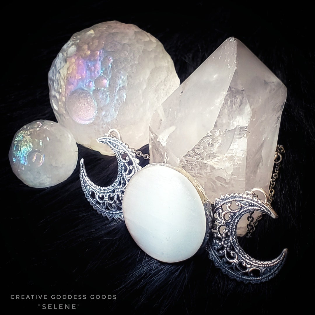 Selene Sacred Divine Goddess Soft Solder Necklace With Selenite - Etsy