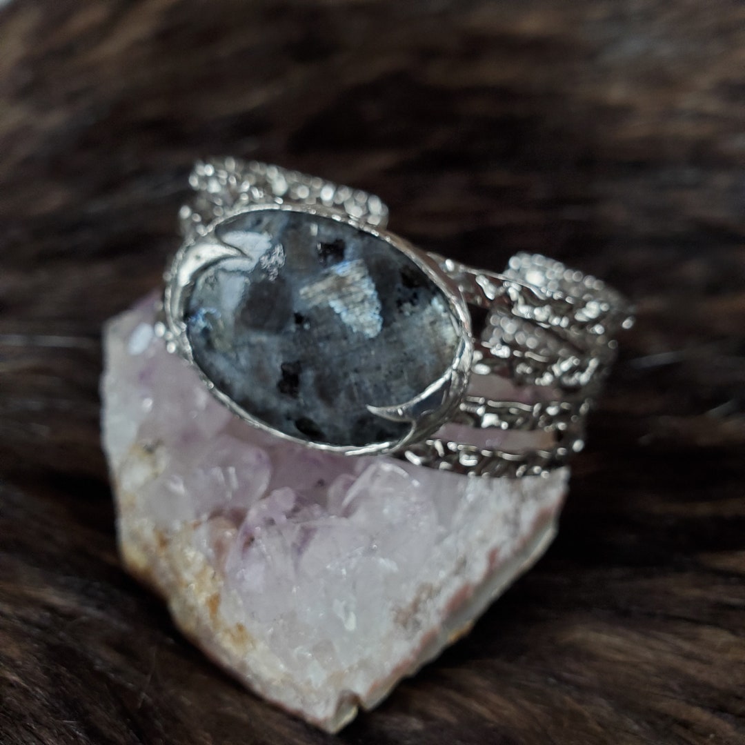 Tempest Silver Soft Solder Cuff Bracelet With Larvikite - Etsy