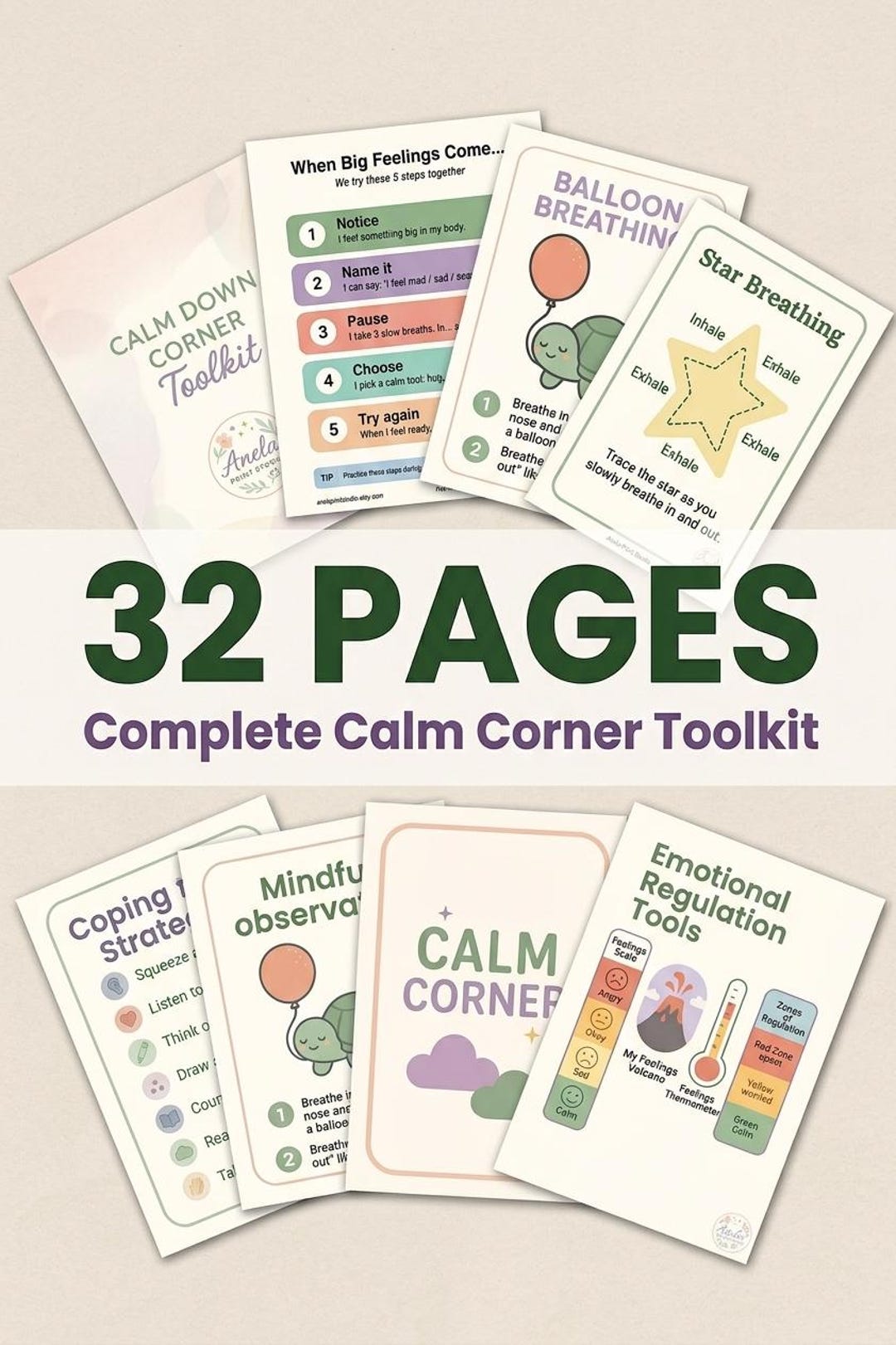 32-page Calm Down Corner Toolkit for Kids Ages 3-7 | Complete Emotional ...
