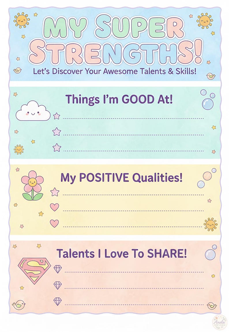 My Strengths Worksheets (3-card Mini Set) | Positive Self-esteem ...