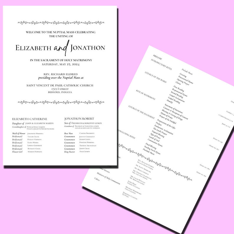 Traditional Roman Catholic Wedding Mass Program (editable Template) - Etsy