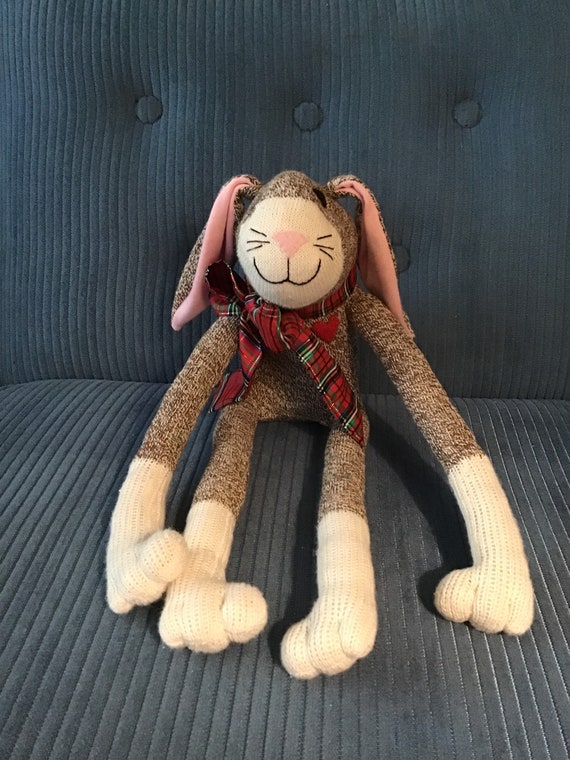 Sock Monkey Bunny Rabbit Doll From Vintage Red Heel Socks - Etsy