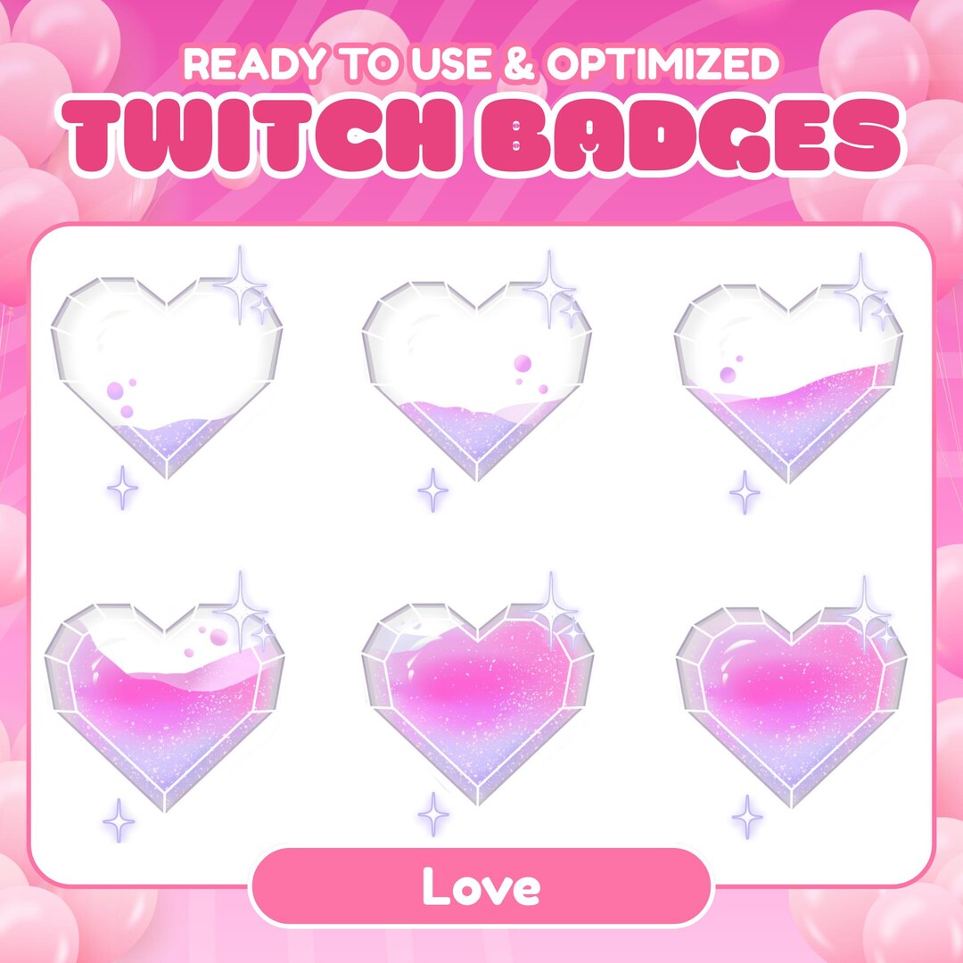 Cute Pink Love Twitch Sub Bit Badges / Cute Badges for Streamer / Love ...