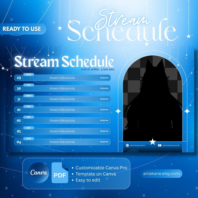 Blue Star Stream Schedule Template: Editable Canva Design (digital ...