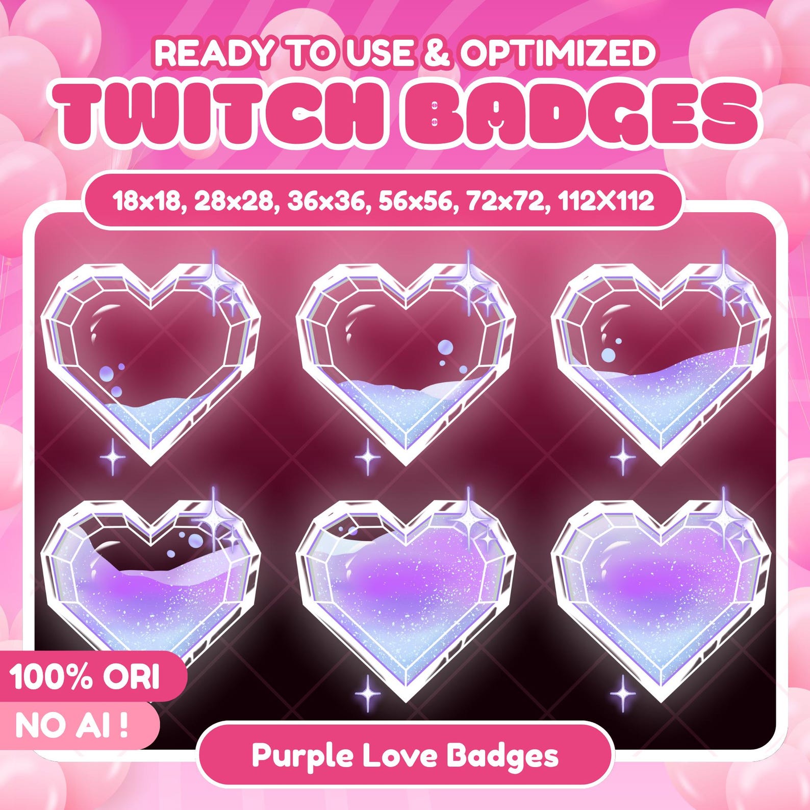 Cute Purple Love Twitch Sub Bit Badges / Cute Badges for Streamer ...