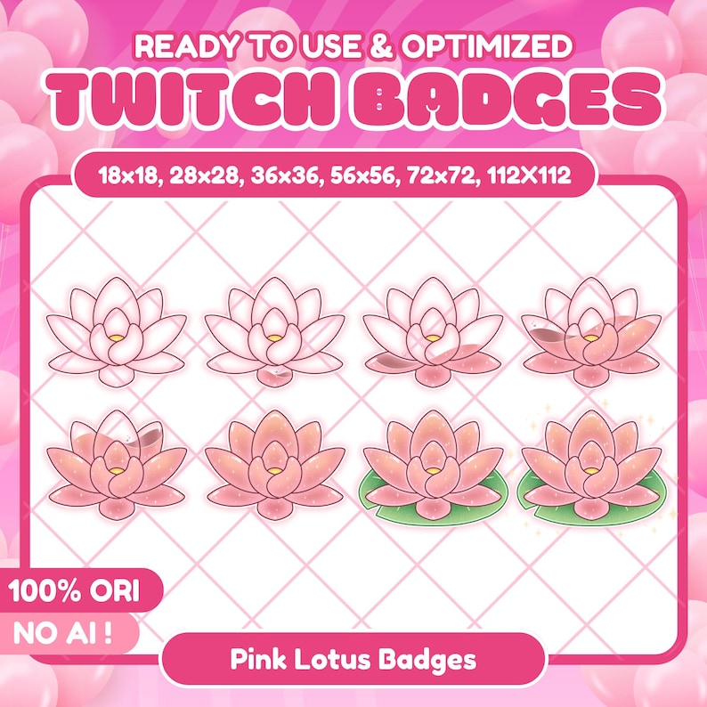 Pink Lotus Twitch Sub Badges: Kawaii Streamer Overlay (digital Download ...