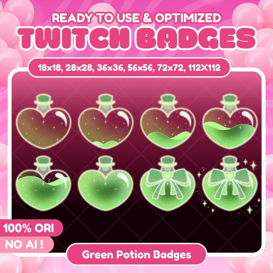Cute Green Potion Twitch Sub Bit Badges / Kawaii Potion / Cute Badges ...