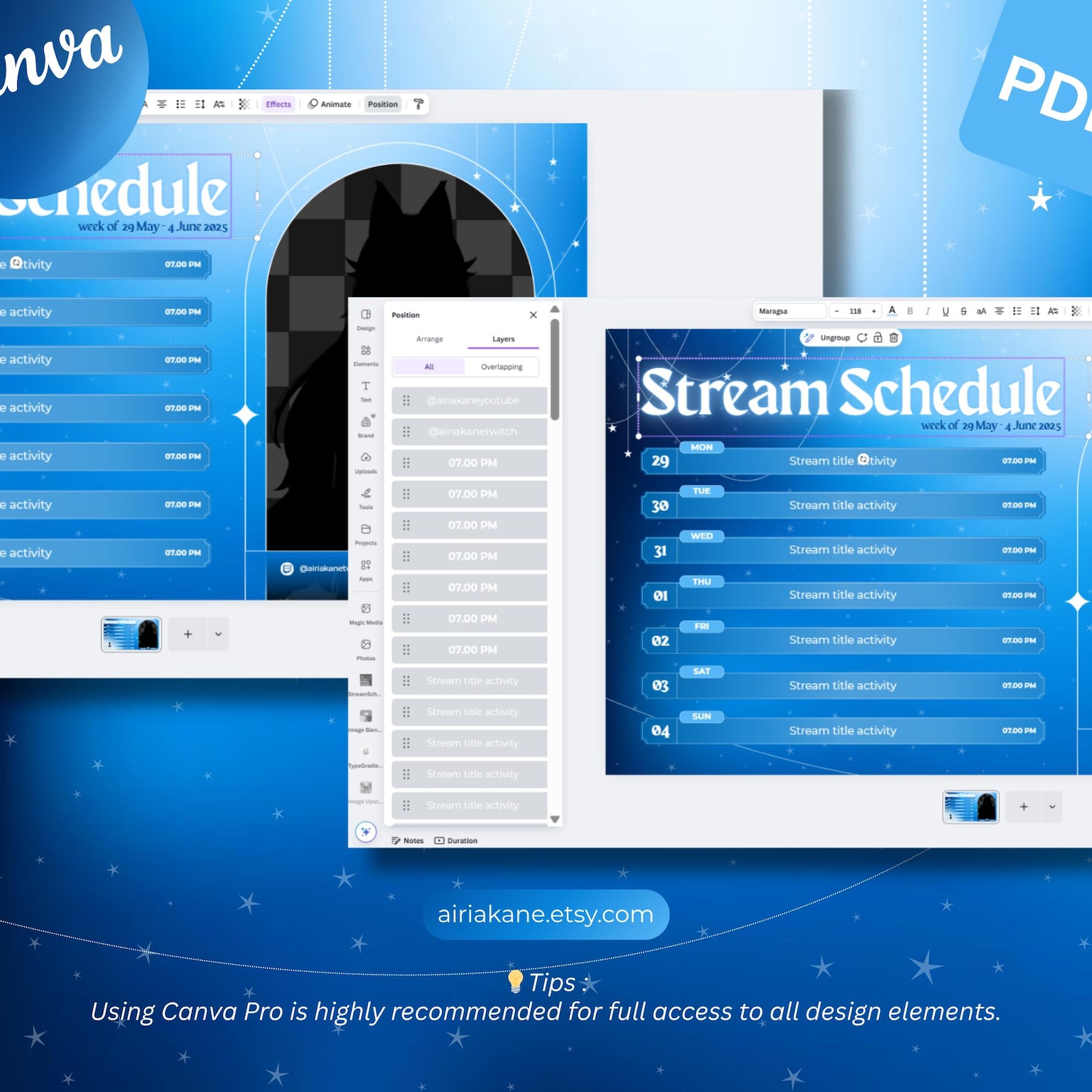 Blue Star Stream Schedule Template: Editable Canva Design (digital ...
