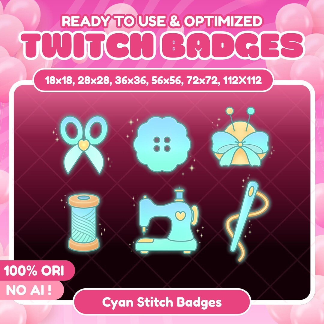 Cyan Stitch Twitch Sub Badges: Kawaii Streamer Overlay (digital ...