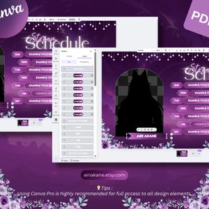 Stream Schedule Template - Purple Rose Editable Canva Template for ...