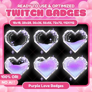 Cute Purple Love Twitch Sub Bit Badges / Cute Badges for Streamer ...
