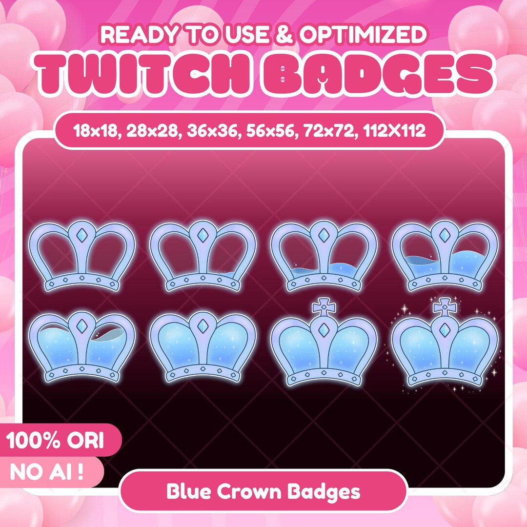 Cute Blue Crown Twitch Sub Bit Badges / Kawaii Crown / Cute Badges for ...