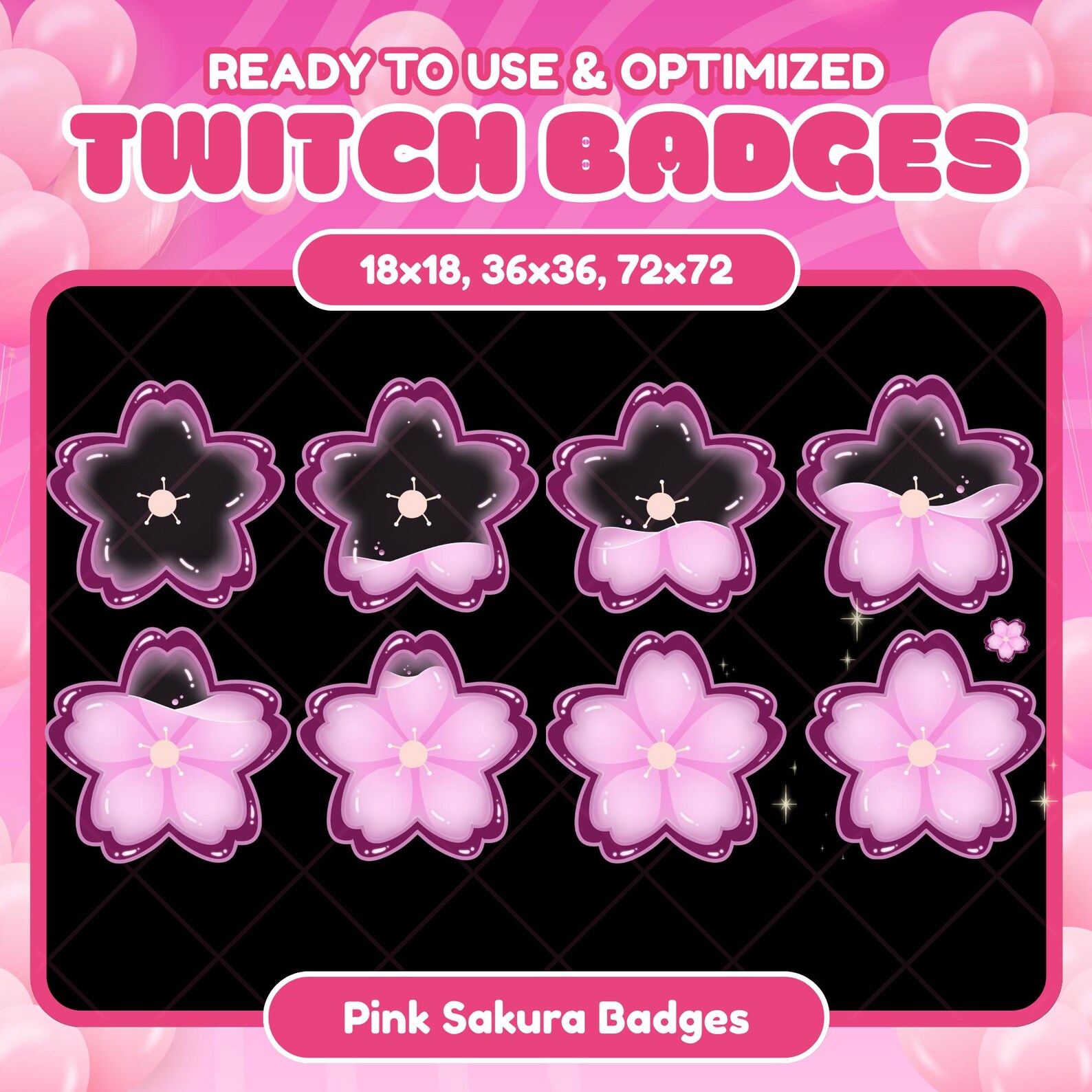 Cute Pink Sakura Twitch Sub Bit Badges / Kawaii Sakura / Cute Badges ...