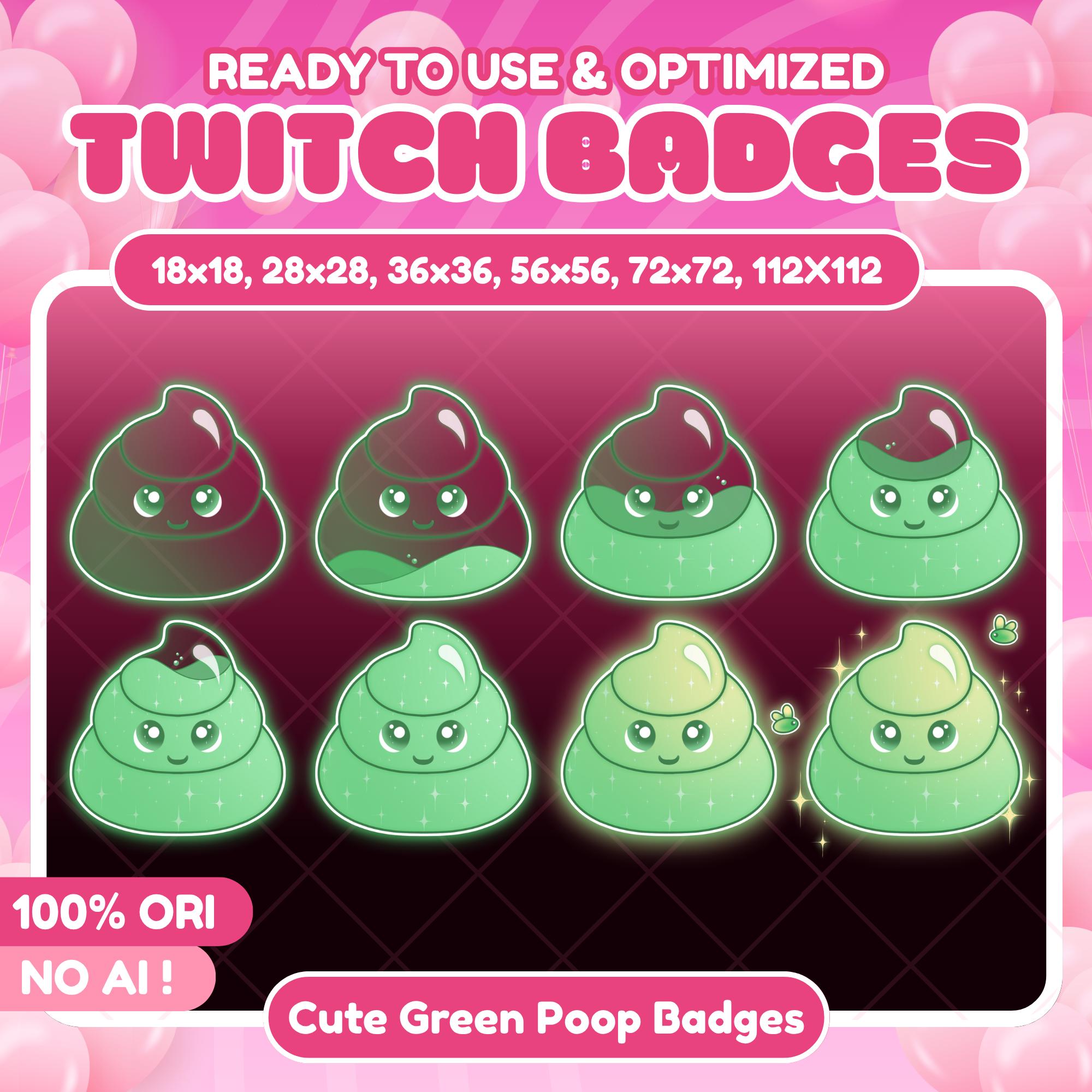 Cute Green Poop Twitch Sub Bit Badges / Kawaii Poop / Cute Badges ...